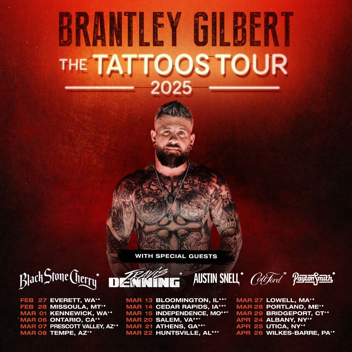 Brantley Gilbert Announces The Tattoos Tour 2025 | Hometown Country Music